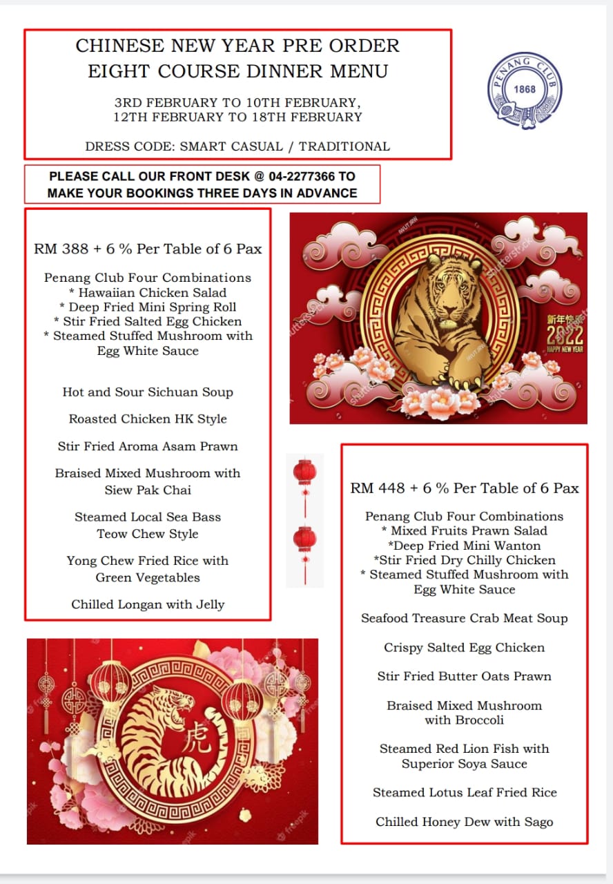 CHINESE NEW YEAR PRE ORDER EIGHT COURSE DINNER MENU – Penang Club Website
